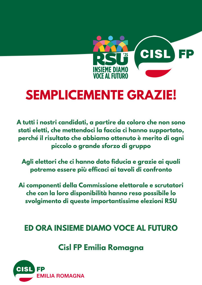 𝐑𝐒𝐔 𝟐𝟎𝟐𝟓 – 𝐆𝐑𝐀𝐙𝐈𝐄 𝐃𝐈 𝐂𝐔𝐎𝐑𝐄 💚! - CISL FP Emilia Romagna